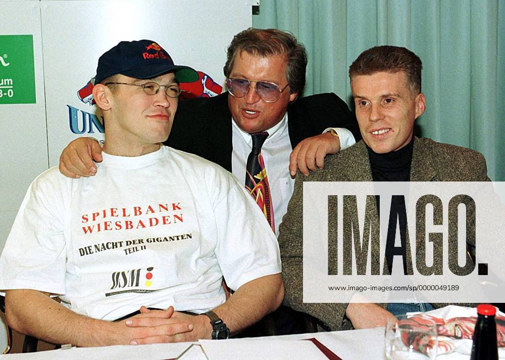 V.l.: Willi Fischer, Boxpromoter Ebby Thust und Coach Leonardo Petraj ...