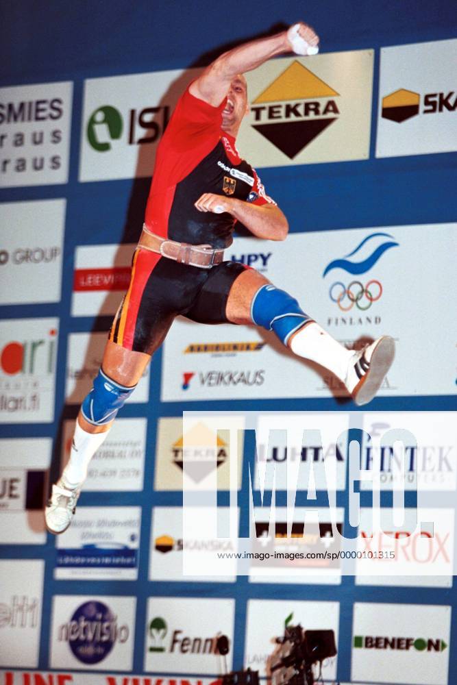Marc Huster (Deutschland) geht vor Freude in die Luft Gewichtheben WM ...