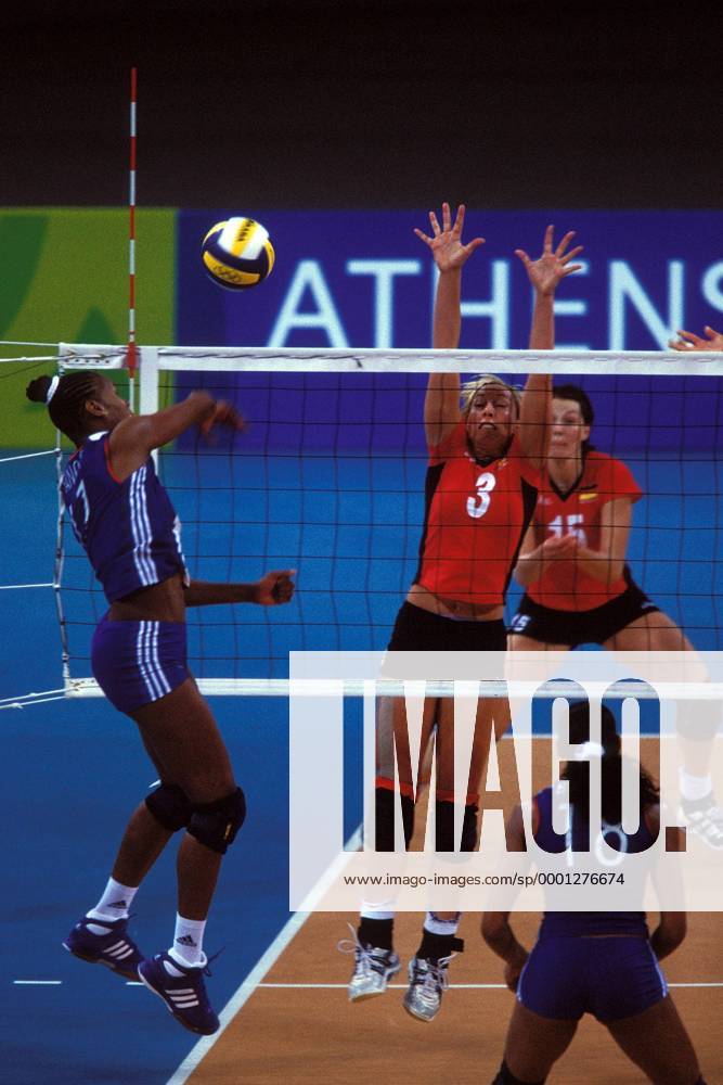 Tanja Hart stellt den Block gegen Marta Sanchez Salfran Volleyball OS ...