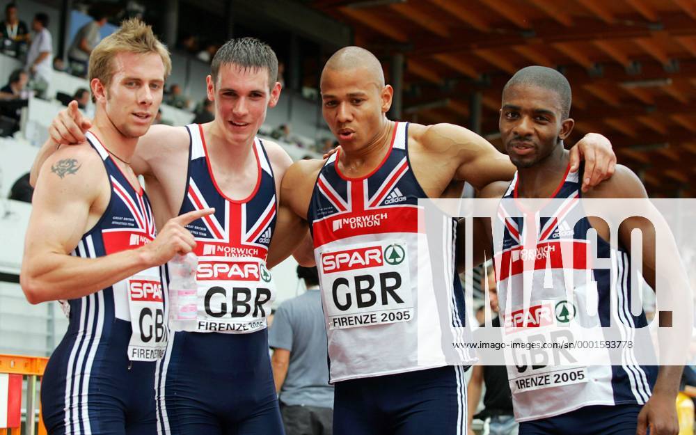 4x400m Staffel Großbritannien - v.li.: Timothy Benjamin, Robert Tobin ...
