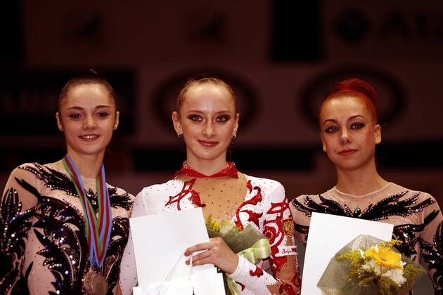 Siegerehrung Weltmeisterschaft 2005 in Baku, v.li.: Anna Bessonova ...