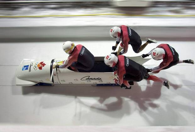 Pilot Pierre Lueders, Ken Kotyk, Morgan Alexander und Lascelles Brown - Start Bobsport Herren