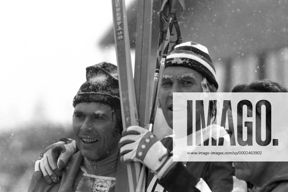 Olympiasieger Ivar Formo (Mitte, Norwegen) mit Gert Dietmar Klause (li ...