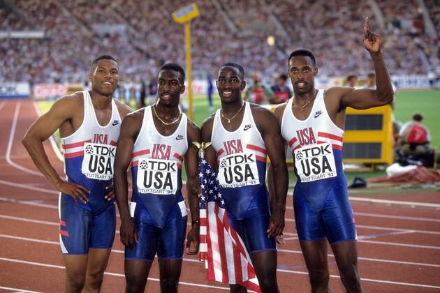 4x400m Staffel USA, Weltmeister der WM 1993 in Stuttgart, v. li. Quincy ...