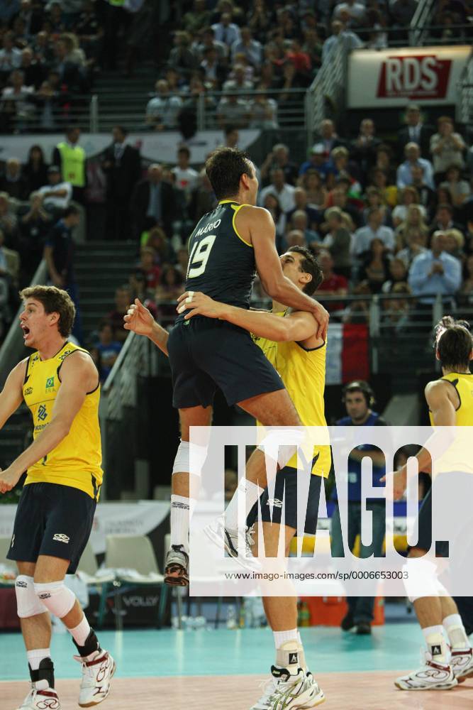 Mario Da Silva Pereira Jr jumps to celebrate with his mate the victory ...