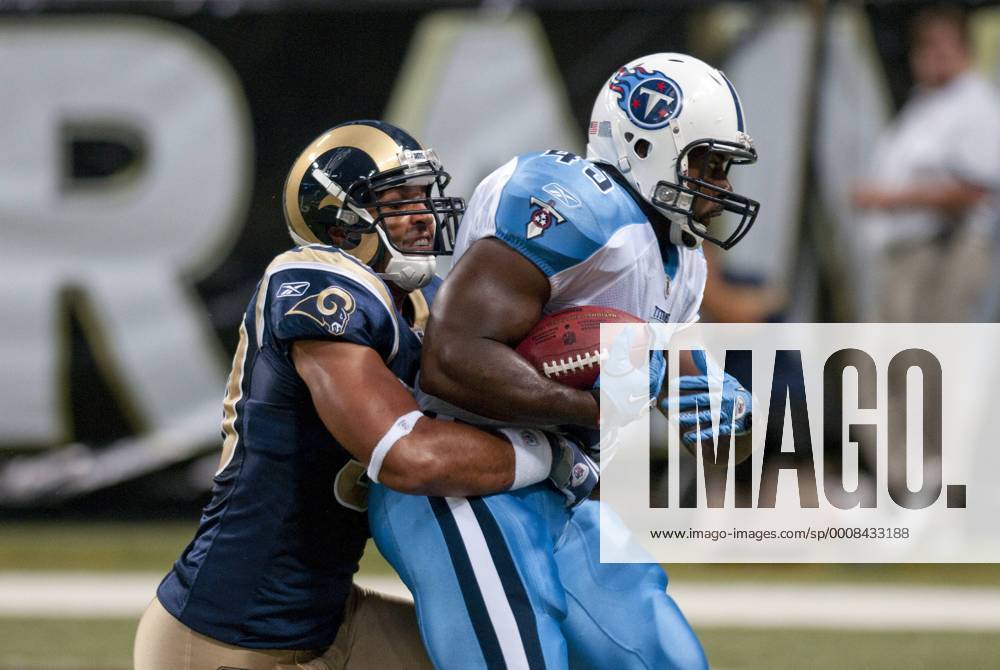 20 August 2011 St. Louis Rams linebacker Bryan Kehl (50) grabs ...