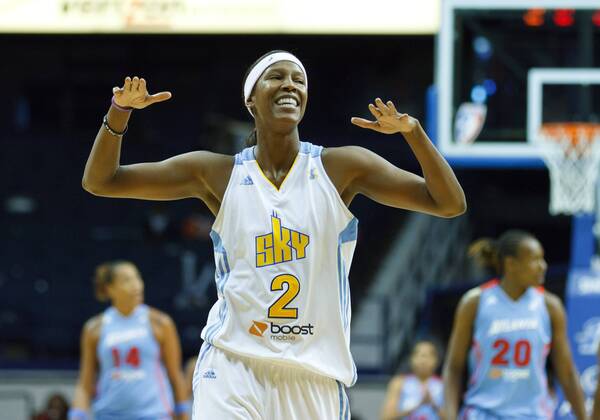 August 12 2011: Michelle Snow of the Chicago Sky reacts to a foul call ...