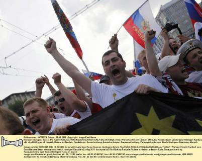 Russian hooligans before the match