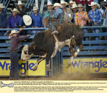 Reno, Nevada, USA - Bull rider Seth Glause of Cheyenne, WY rides ...