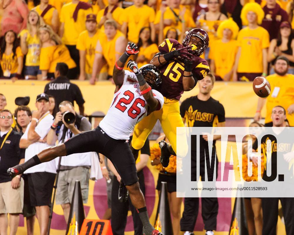 : Utah defensive back Ryan Lacy 26 defends a pass to Arizona State wide ...