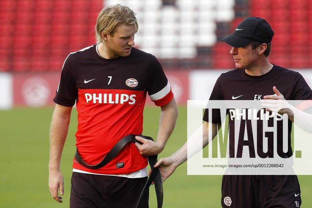 Egid Kiesouw of PSV (R), Ola Toivonen of PSV (L) during the training ...