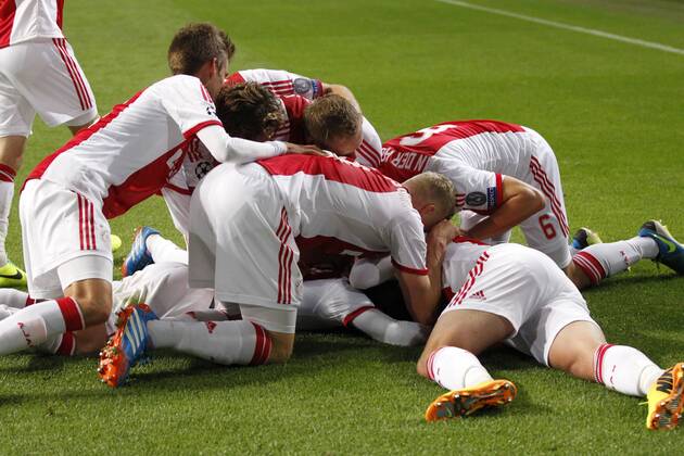 Ajax celebrates the 1-0 Lucas Andersen of Ajax, Daley Blind of Ajax ...