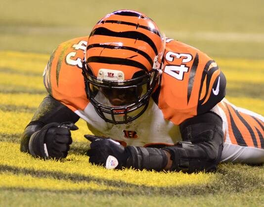Cincinnati Bengals strong safety George Iloka (43) nearly intercepts a ...