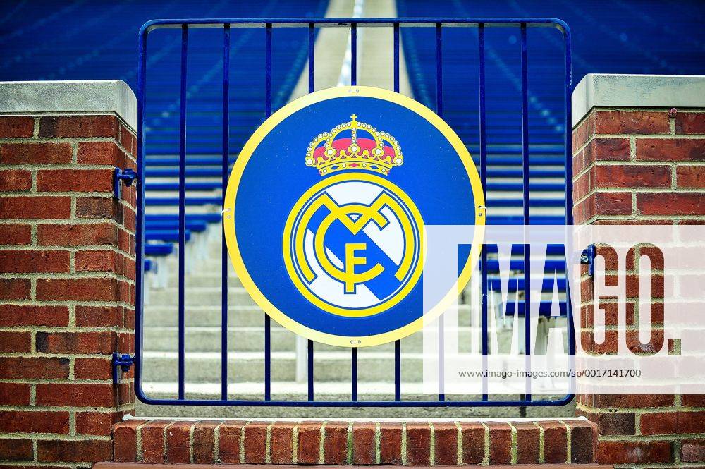 : The logo of Real Madrid before the Real Madrid v Manchester United ...