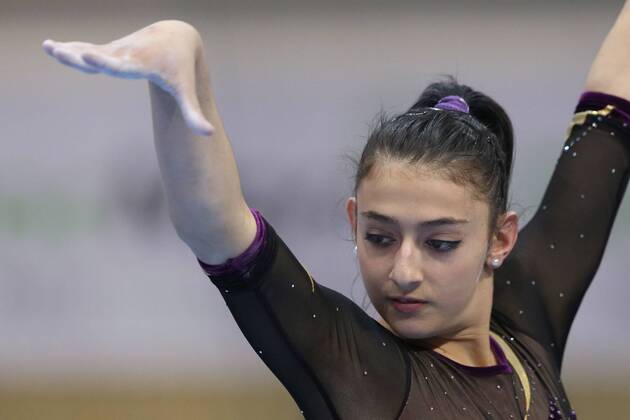 Maria Simou, GRE, during qualification of 2015 world challenge cup ...