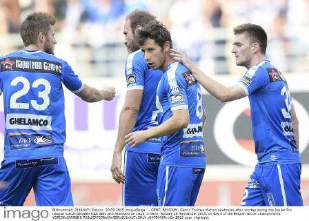 - GENT, BELGIUM: Gent s Thomas Matton celebrates after scoring during ...