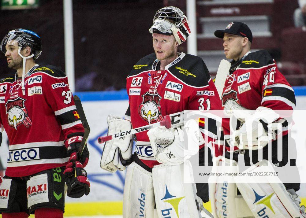 160122 Malmö Redhawks Eric Himelfarb, malvakt Jonas Gunnarsson och ...