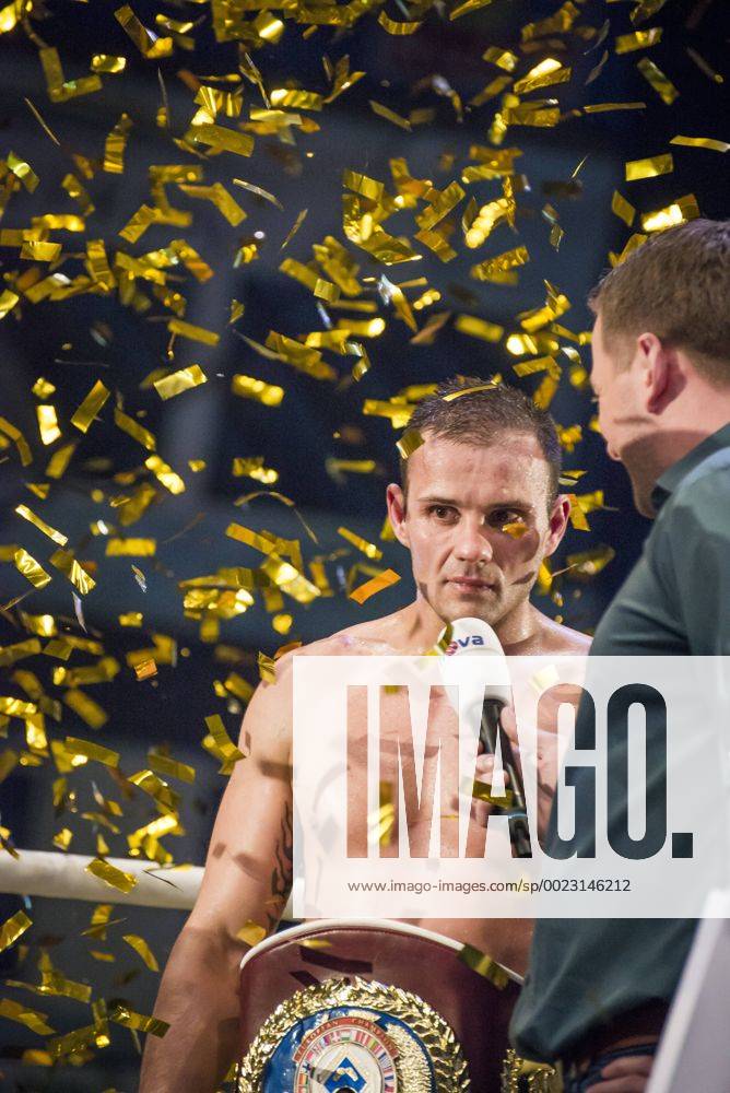 Winning boxer Stepan Horvath from Czech Republic speaks to television ...