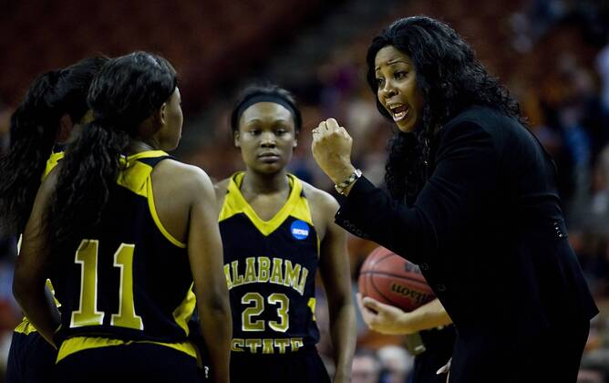 : Alabama State Hornets Head Coach Freda Freeman-Jackson in action ...