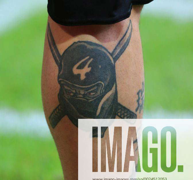 Tattoo on the leg of Radja Nainggolan of Belgium during the UEFA ...
