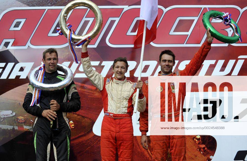 From left: Second placed Mario Hanneken of Germany, winner Petr Nikodem ...