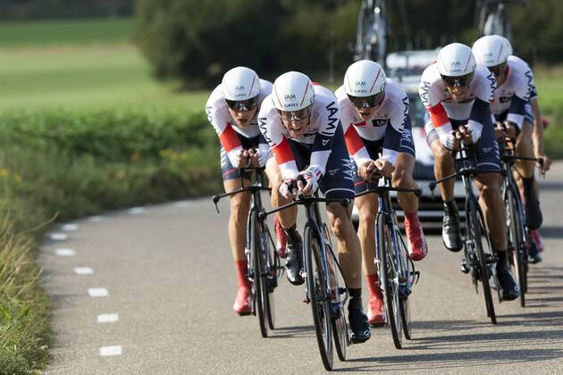 Swiss Martin Elmiger of IAM Cycling pictured during a team presentation ...