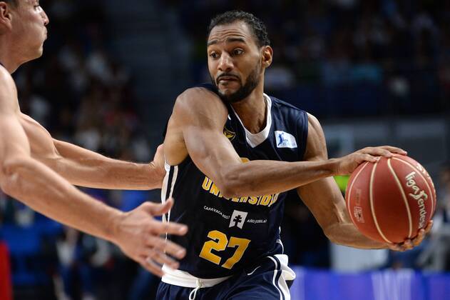 MADRID, SPAIN: Sadiel Rojas, 27 forward of UCAM Murcia in action during ...
