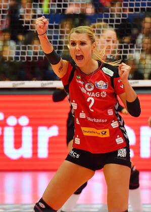 Mareen Apitz jubelt, Jubel, Dresdner SC gegen Allianz MTV Stuttgart ...