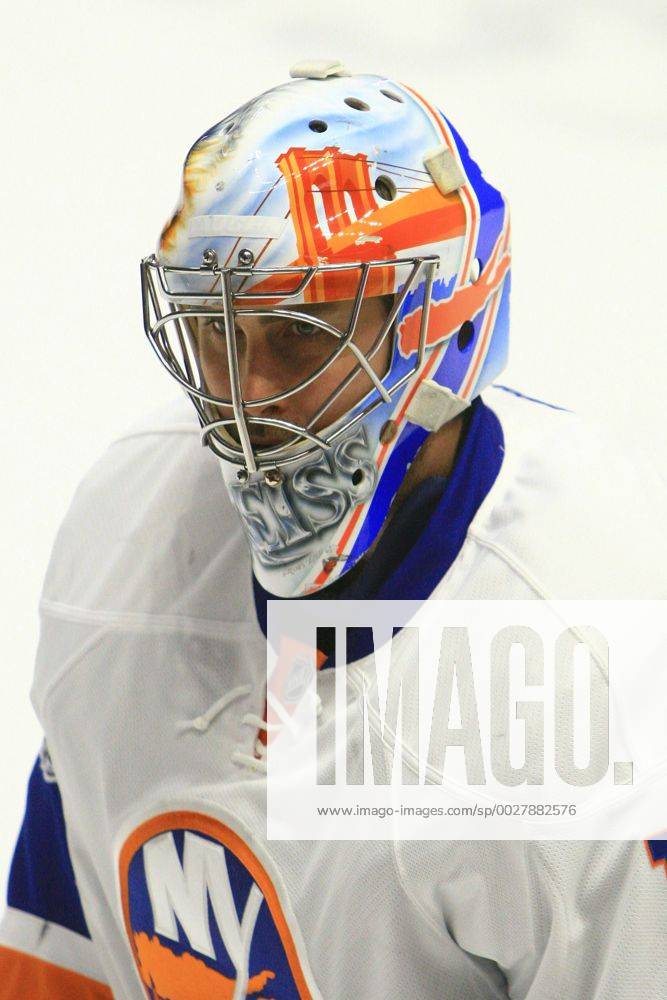 NASHVILLE, TN - APRIL 04: The artwork on the mask of New York Islanders ...