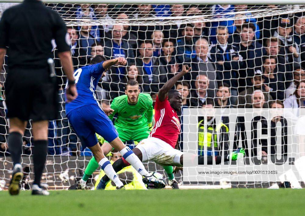 Eric Bailly of Manchester United ManU blocks a Diego Costa of Chelsea ...
