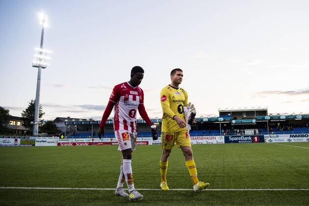 Goalkeeper Gudmund Taksdal Kongshavn of Tromso leaves the game after ...