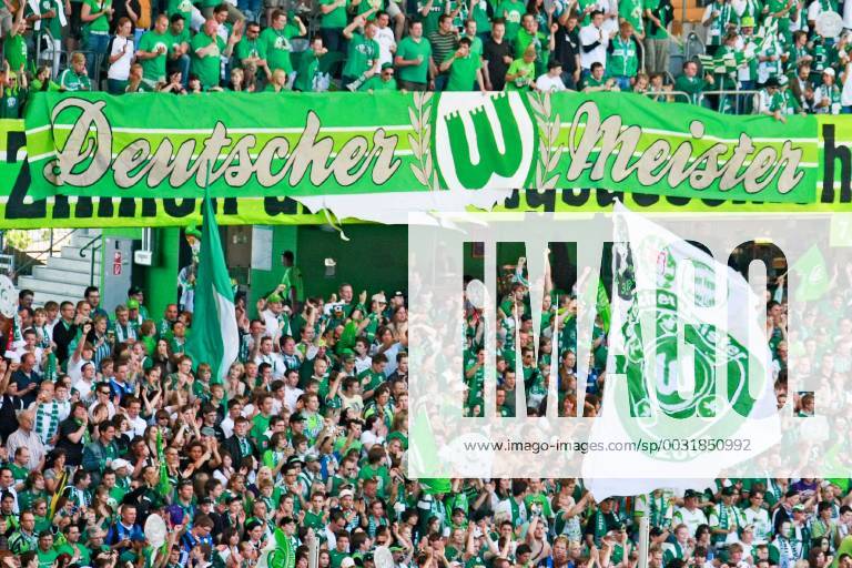 VfL Wolfsburg fans with banners of German Football Champions 2008-09 ...