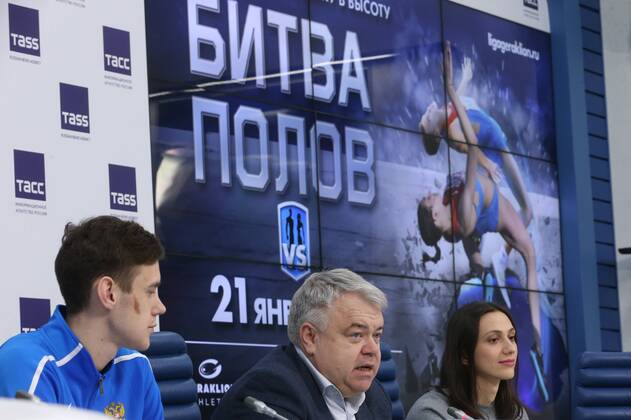 MOSCOW, RUSSIA - : Olympic silver medalist Danil Lysenko speaks at a ...