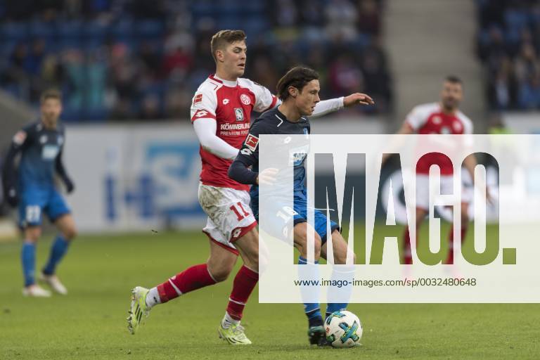 Emil Berggreen of Mainz 05 and Nico Schulz of TSG Hoffenheim during the ...