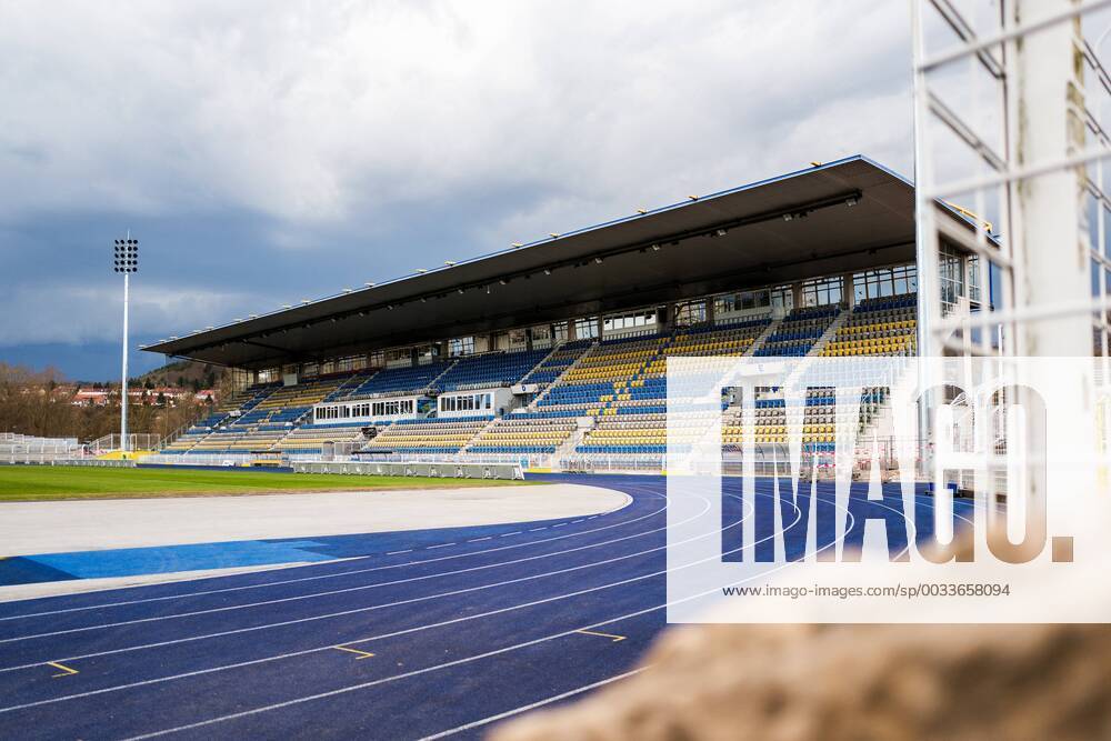 Dark black clouds over the Ernst Abbe sports field EAS Jena the home ...