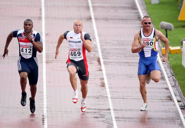 - GOTHENBURG, SWEDEN : Belgian Erik Wijmeersch (R) in action during the 100m men half-final race at