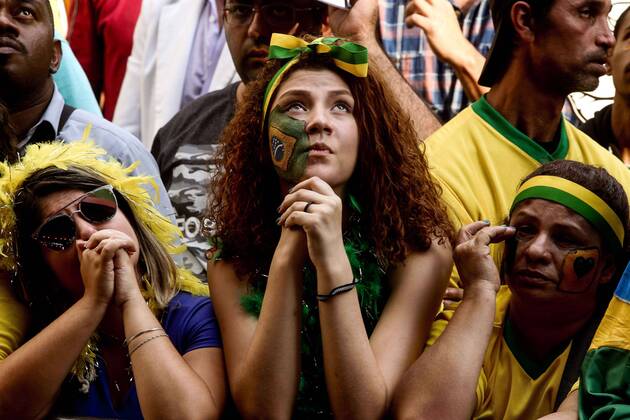 Sao Paulo, Brazil - Brazilian fans cry after watching the defeat of the ...
