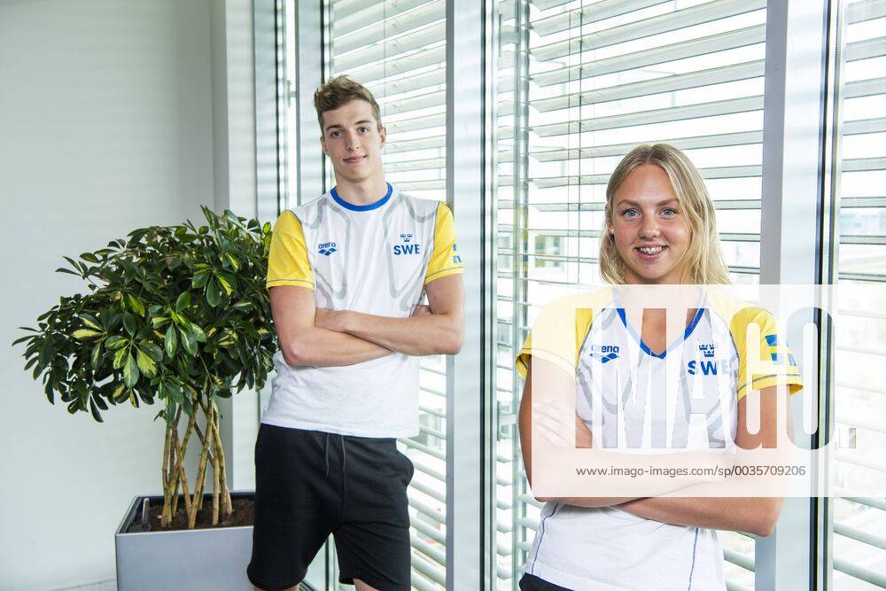 180728 Sara Junevik and Björn Seeliger posing for an image at a press ...