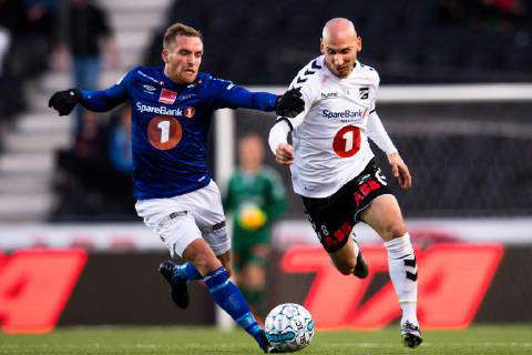 Kristoffer Lökberg of Ranheim and Jone Samuelsen of Odd during the ...