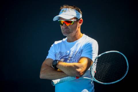 Mertens coach David Taylor pictured during a training session at the ...