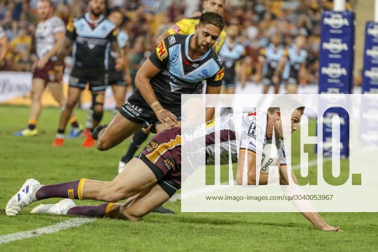 NRL BRONCOS SHARKS, Corey Oates of the Broncos scores a try during the ...