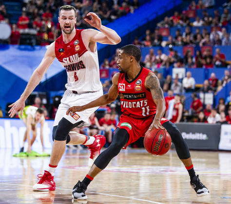 NBL WILDCATS HAWKS, Bryce Cotton of the Wildcats and Daniel Grida of ...