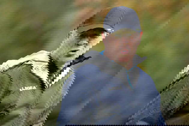 Lommel s head coach Peter Maes pictured during a training session of ...