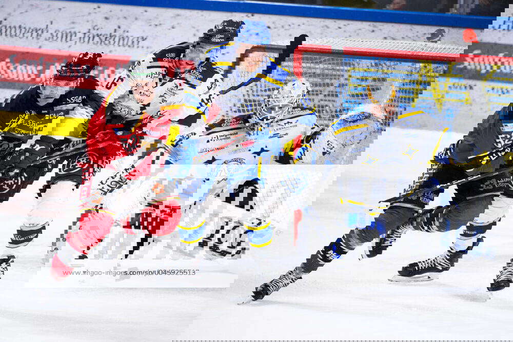 191230 Luleas Karl Fabricius and Leksands Daniel Gunnarsson during the ice hockey match in SHL