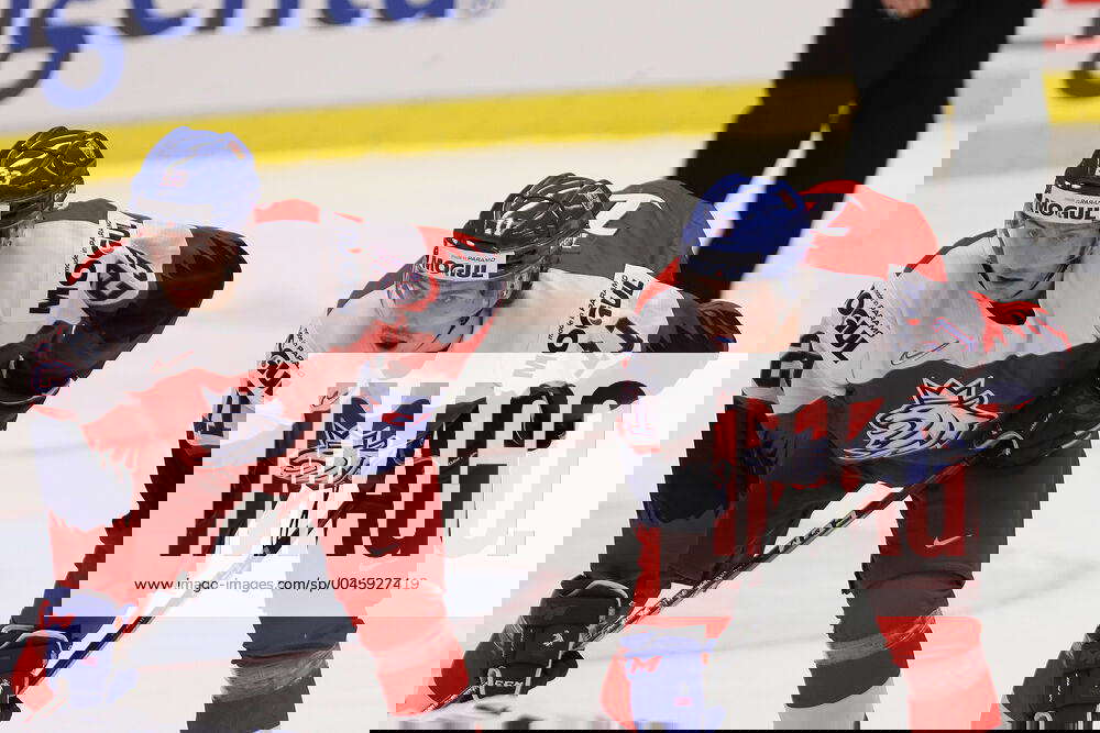 L-R Simon Kubicek and Michal Teply (both CZE) in action during the 2020 IIHF World Junior Ice