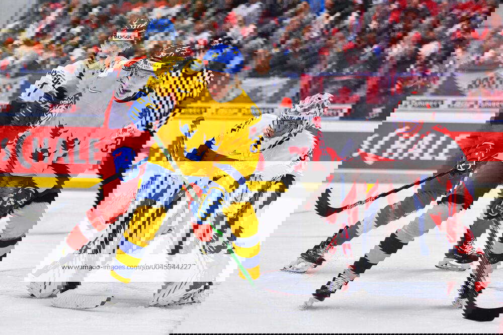 200102 Karl Henriksson of Sweden and goalkeeper Lukas Dostal of Czech ...