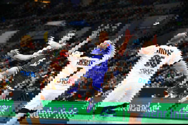 Olafur Andres Gudmundsson Iceland in duel with Patrick Wiencek Germany ...