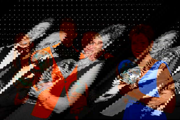 Oda Djupvik, Karsten Warholm, Leif Olav Alnes and his wife Kate poses ...