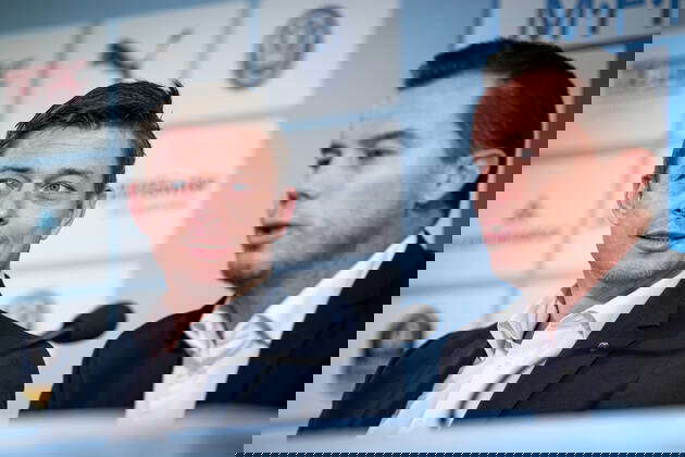 Jon Dahl Tomasson and Sports Manager of Malmoe FF Daniel Andersson for the press conference, where