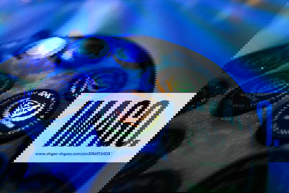 200303 A Färjestads puck in a bucket of ice for the ice hockey match in ...